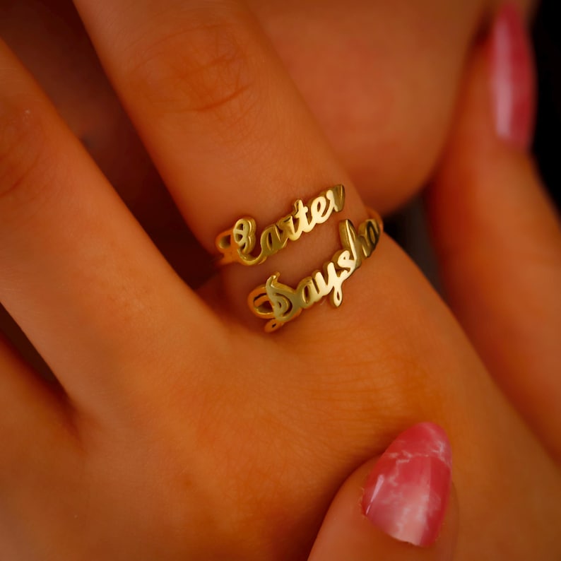 Double Name Custom Ring, Two Name Ring in Sterling Silver, 18K Gold ...