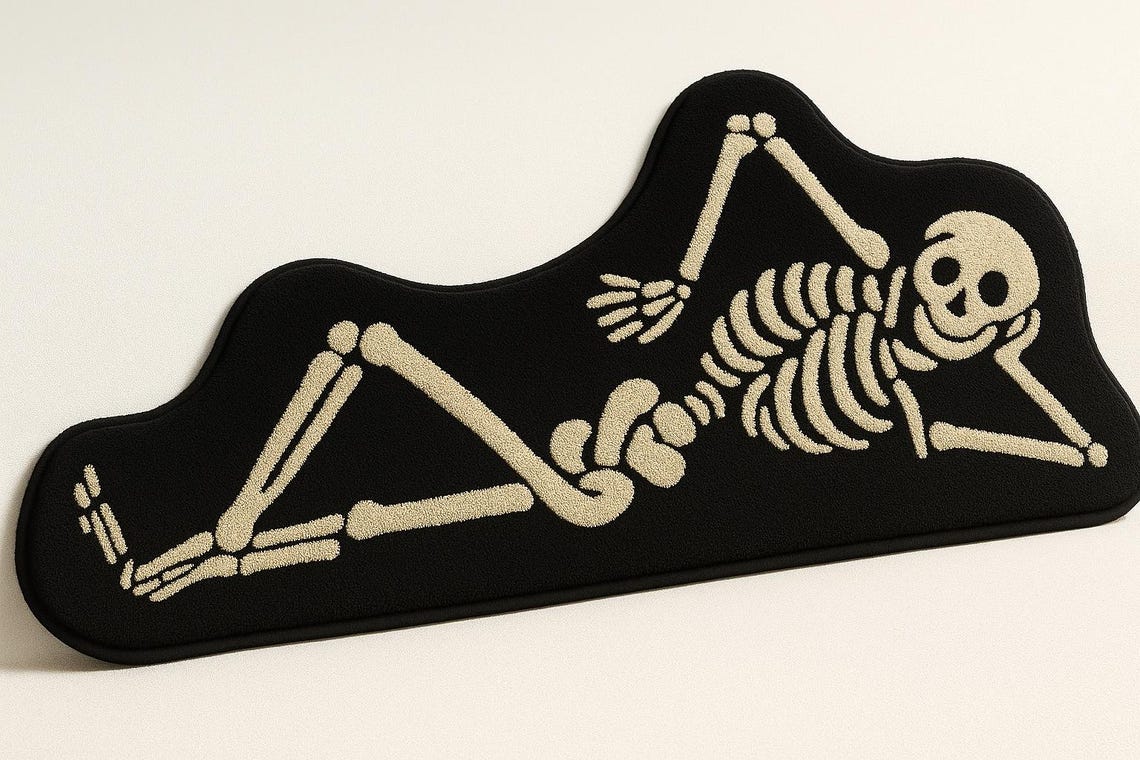Skeleton Shaped Tufted Rug — Unique Laying Skeleton Carpet, Goth Home ...