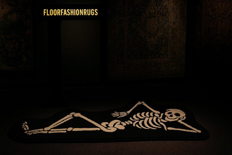 Skeleton Shaped Tufted Rug — Unique Laying Skeleton Carpet, Goth Home ...