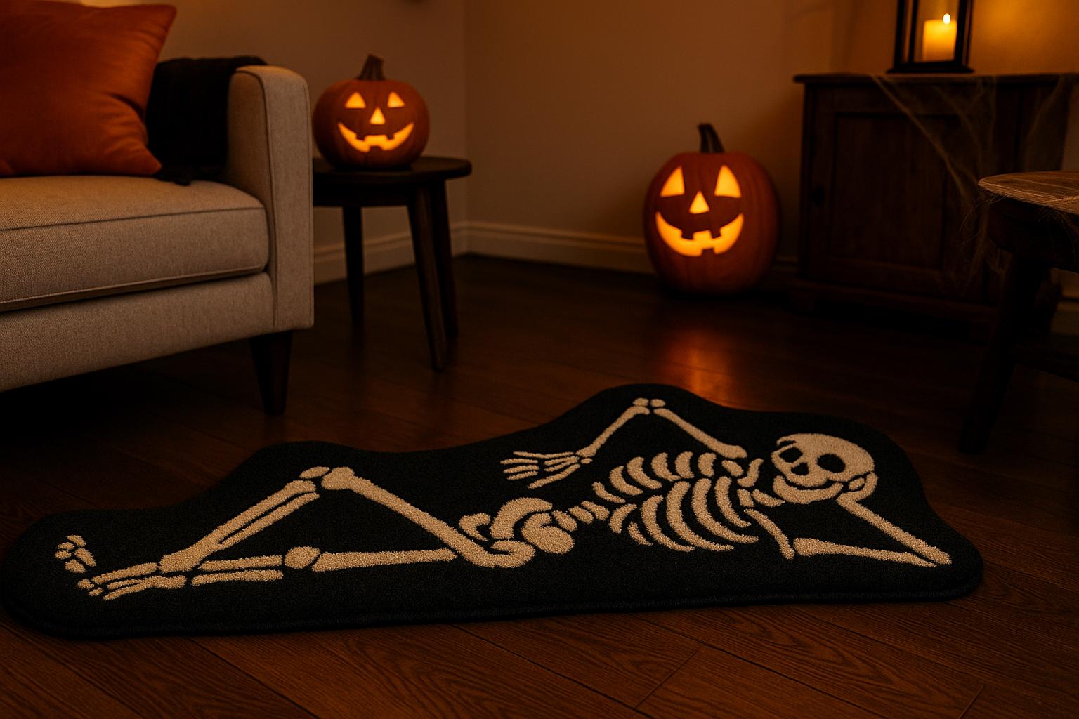 Skeleton Shaped Tufted Rug — Unique Laying Skeleton Carpet, Goth Home ...