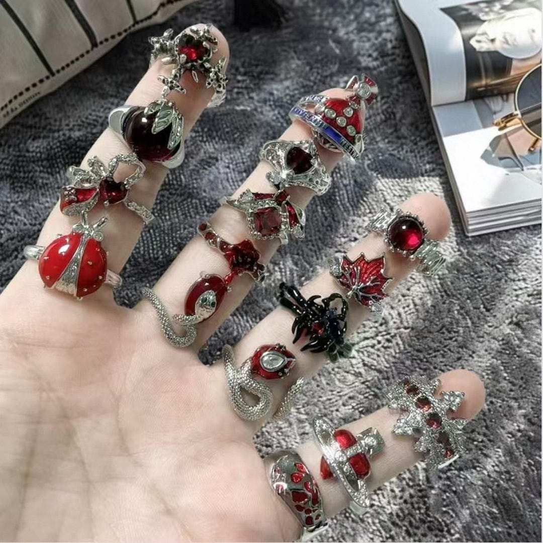 Aesthetic Gothic Punk Rings, Y2K Inspired Rings, Butterfly Ring ...