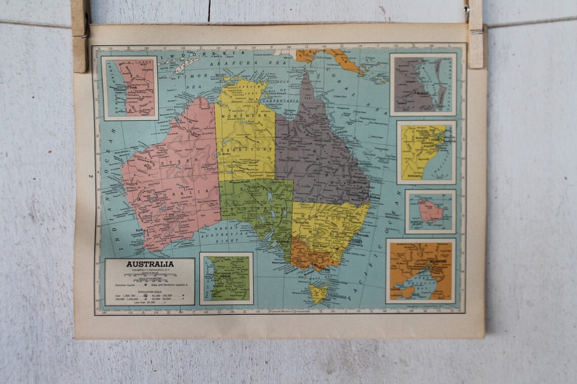 Vintage 1949 Map of Australia Vintage Hammond's Atlas - Etsy