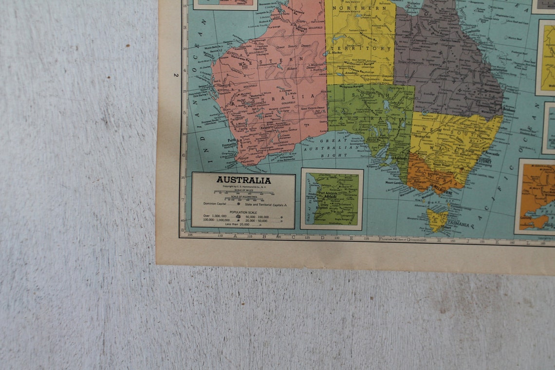 Vintage 1949 Map of Australia Vintage Hammond's Atlas - Etsy
