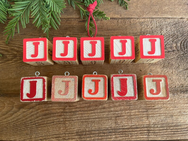 Letter J Vintage Alphabet Block Ornament // Your Choice // - Etsy