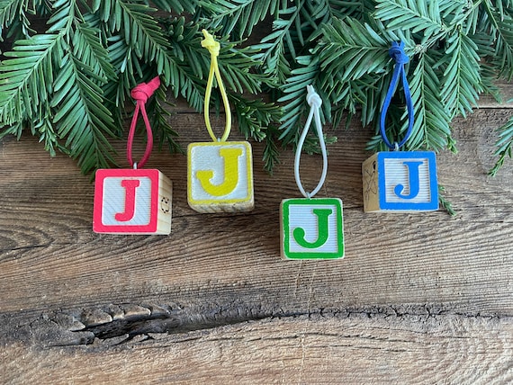 Letter J Vintage Alphabet Block Ornament // Your Choice // | Etsy