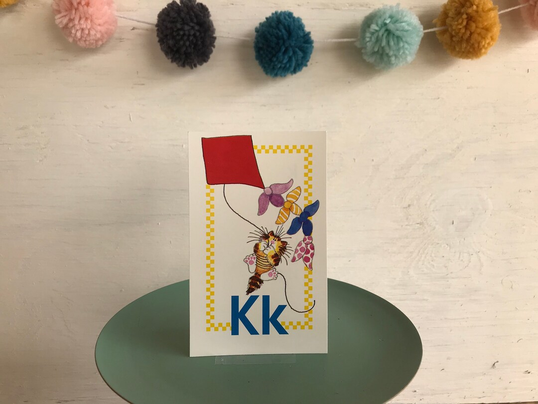 Vintage Flashcard -- Kk Kite & a Kitten - Etsy