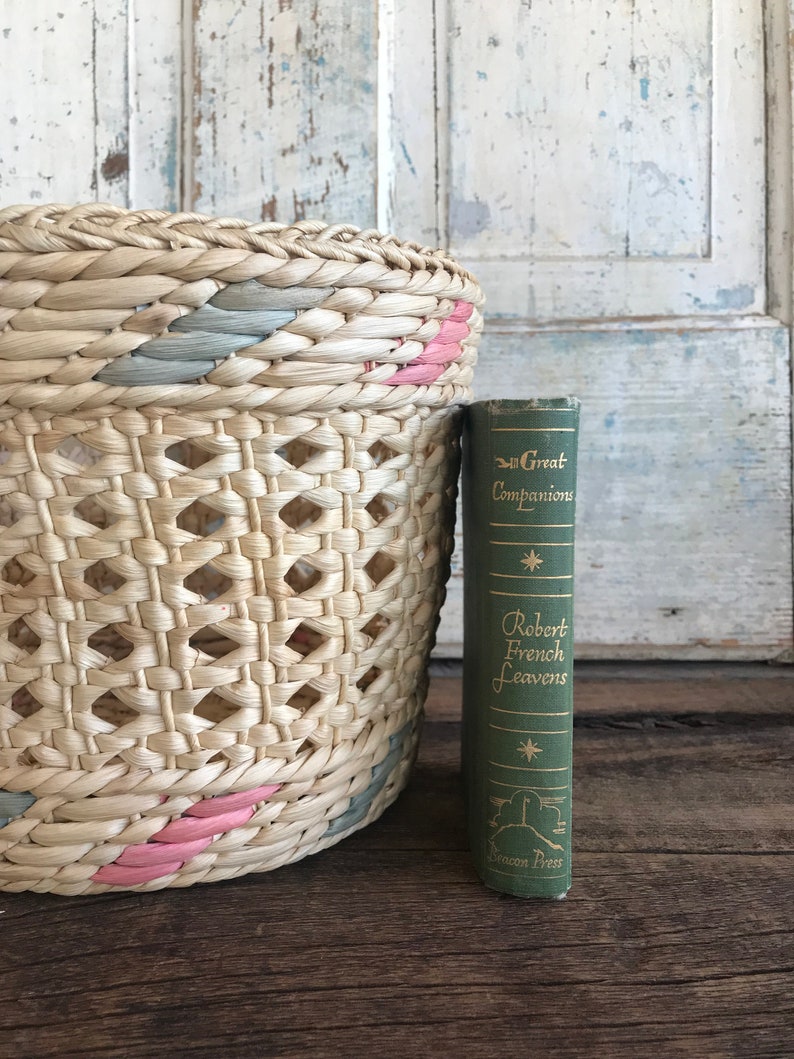 Vintage Rattan Basket Planter // Vintage Home Goods // Jute Pink & Blue ...