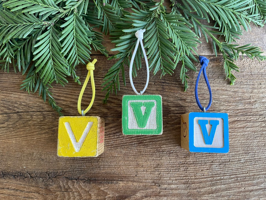 Letter V Vintage Alphabet Block Ornament // Your Choice // Initial ...