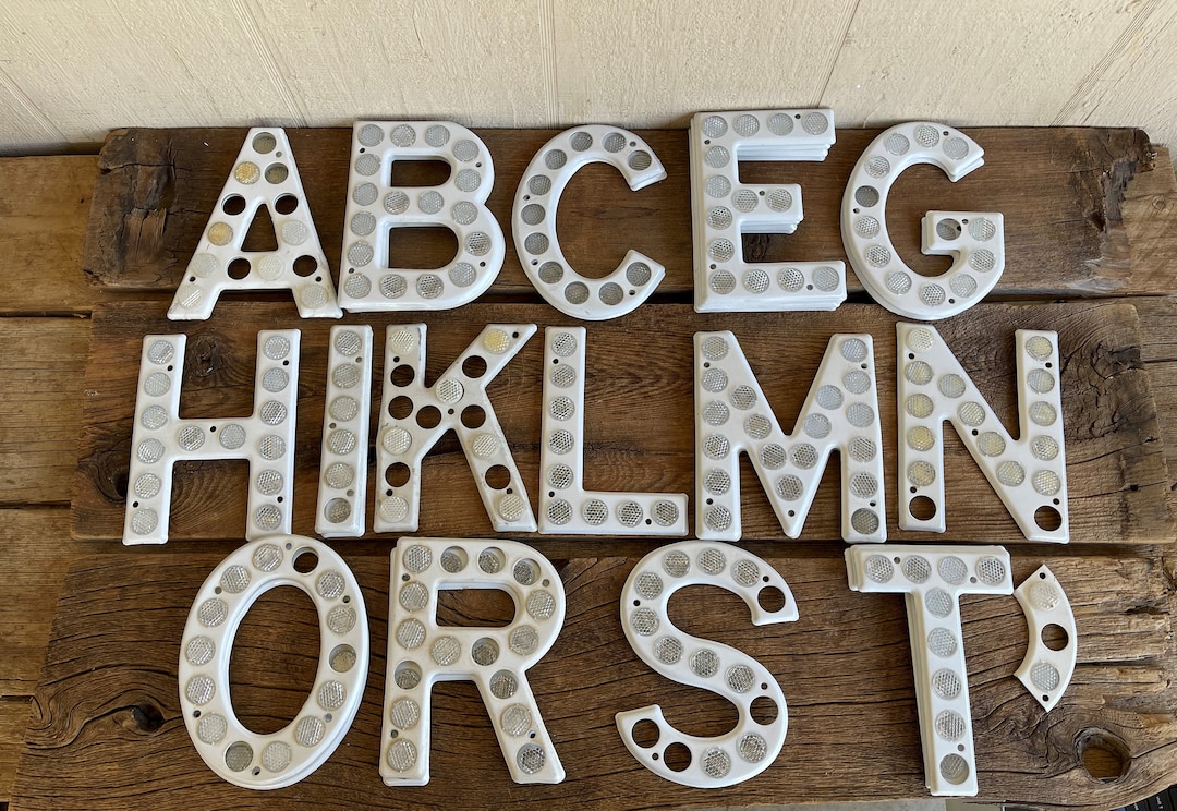 Vintage White Metal Letter With Reflective Accents (6.5") - Etsy