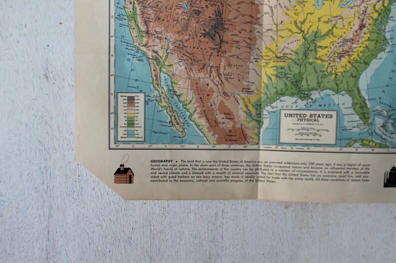 Vintage 1949 Physical Map of United States Vintage - Etsy