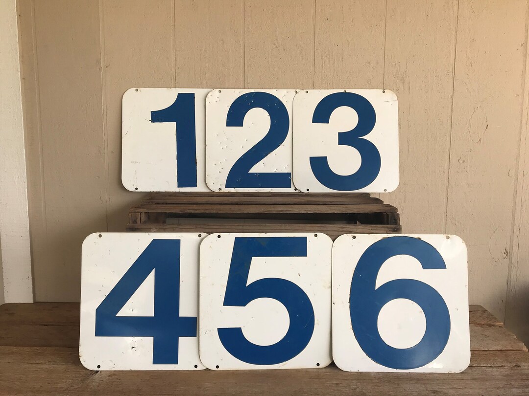 Vintage Industrial Metal Number Sign: Blue and White, 12" X 12" - Etsy
