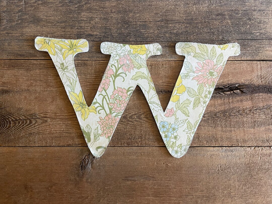 Vintage Letter W Wall Decor // White Pink Yellow Green Floral ...