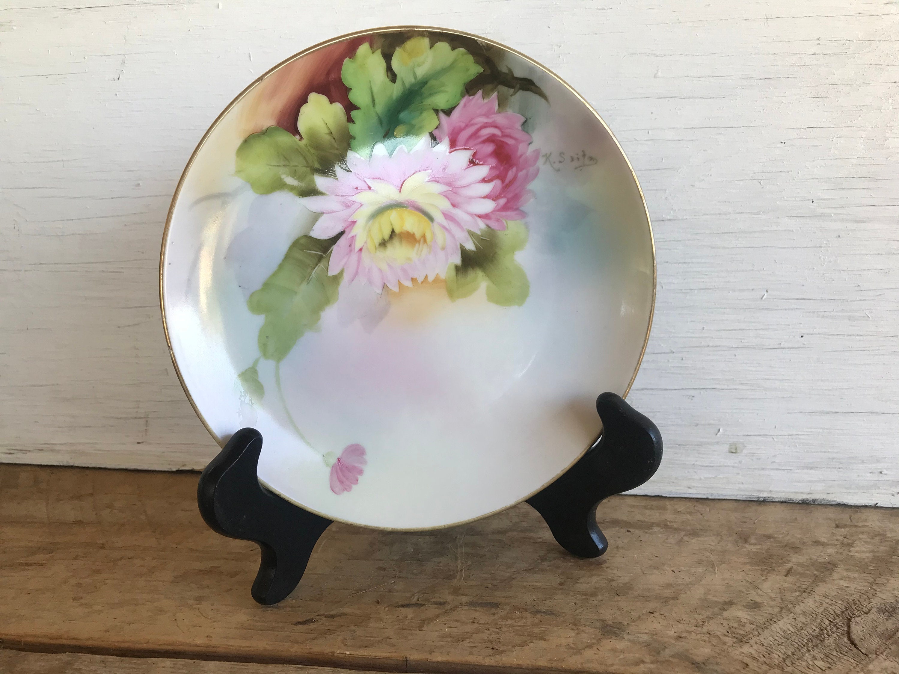 Vintage Handpainted Noritake Plate With Pink Flowers Gold Rim | Etsy