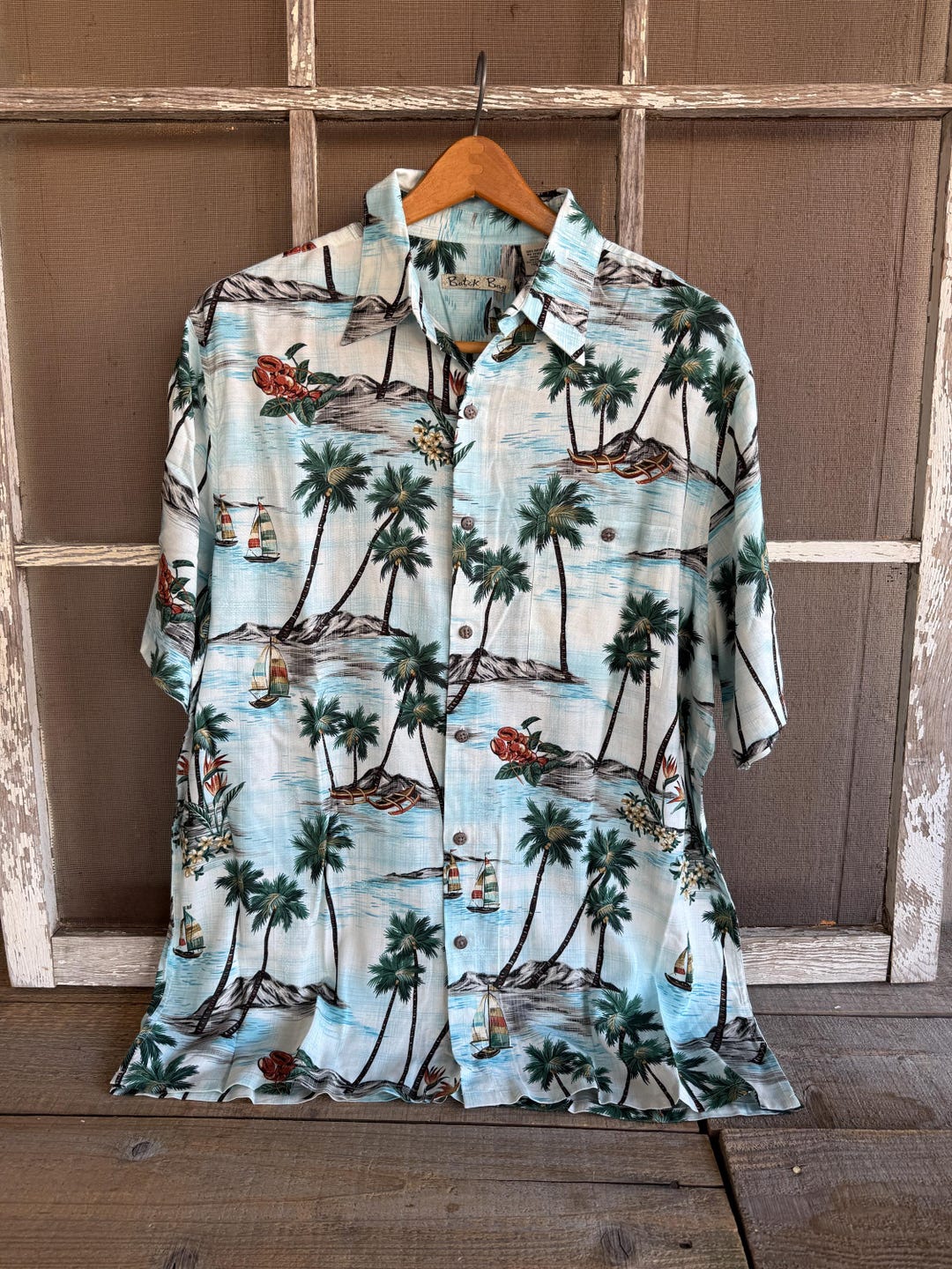 Vintage Batik Bay Hawaiian Shirt: Blue & White Aloha Shirt, Size L - Etsy