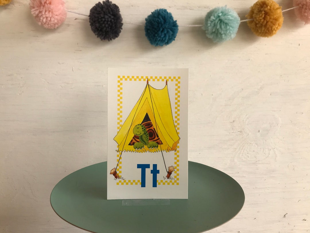 Vintage Flashcard -- Tt Turtle in a Tent - Etsy