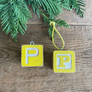 Letter P Vintage Alphabet Block Ornament // Your Choice // Initial ...