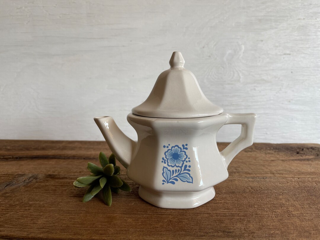 Vintage Avon Ironstone Tea Pot // White With Blue Flowers // Small ...