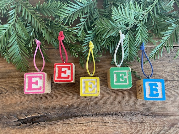 Letter E Vintage Alphabet Block Ornament // Your Choice // | Etsy