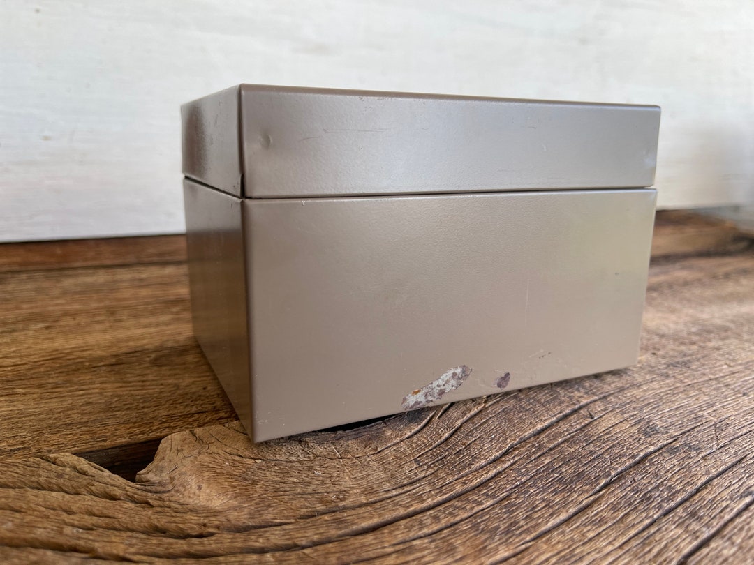 Vintage Metal File Box in Tan Brown // Recipe Tin, Flashcard Storage ...