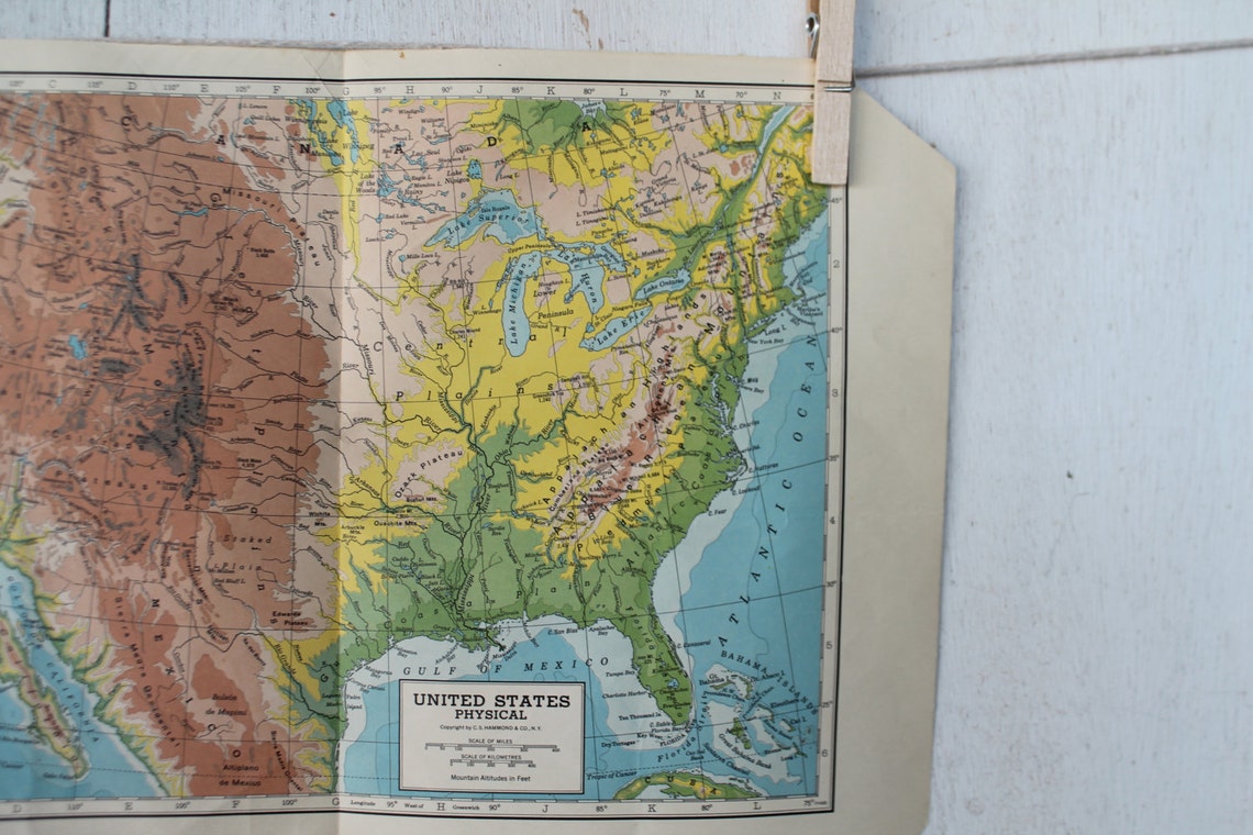 Vintage 1949 Physical Map of United States Vintage - Etsy