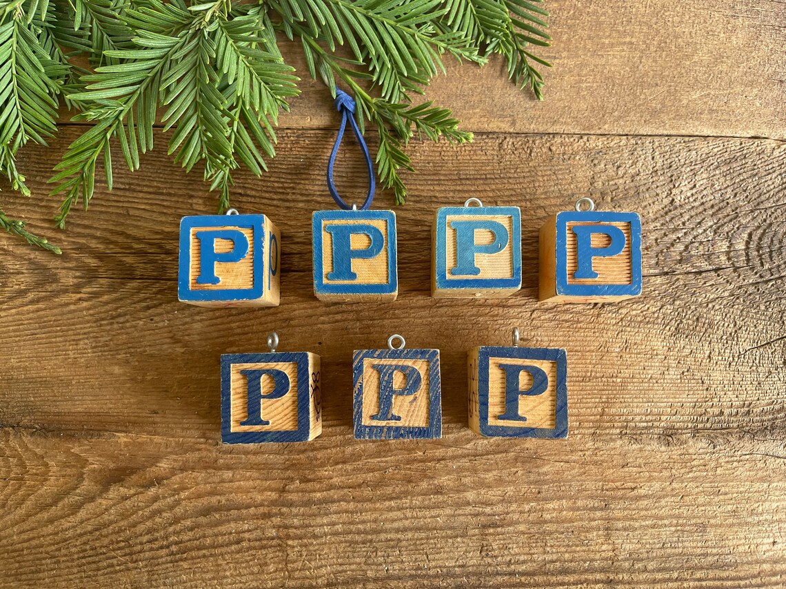 Letter P Vintage Alphabet Block Ornament // Your Choice // | Etsy