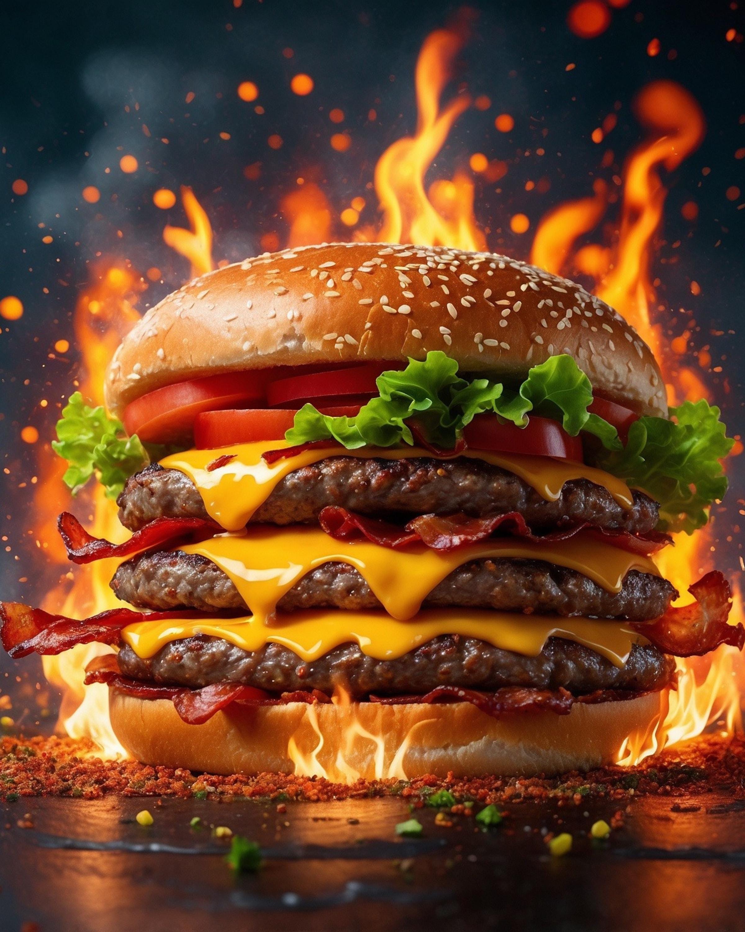 Fiery Burger Digital Food Art Print - Etsy