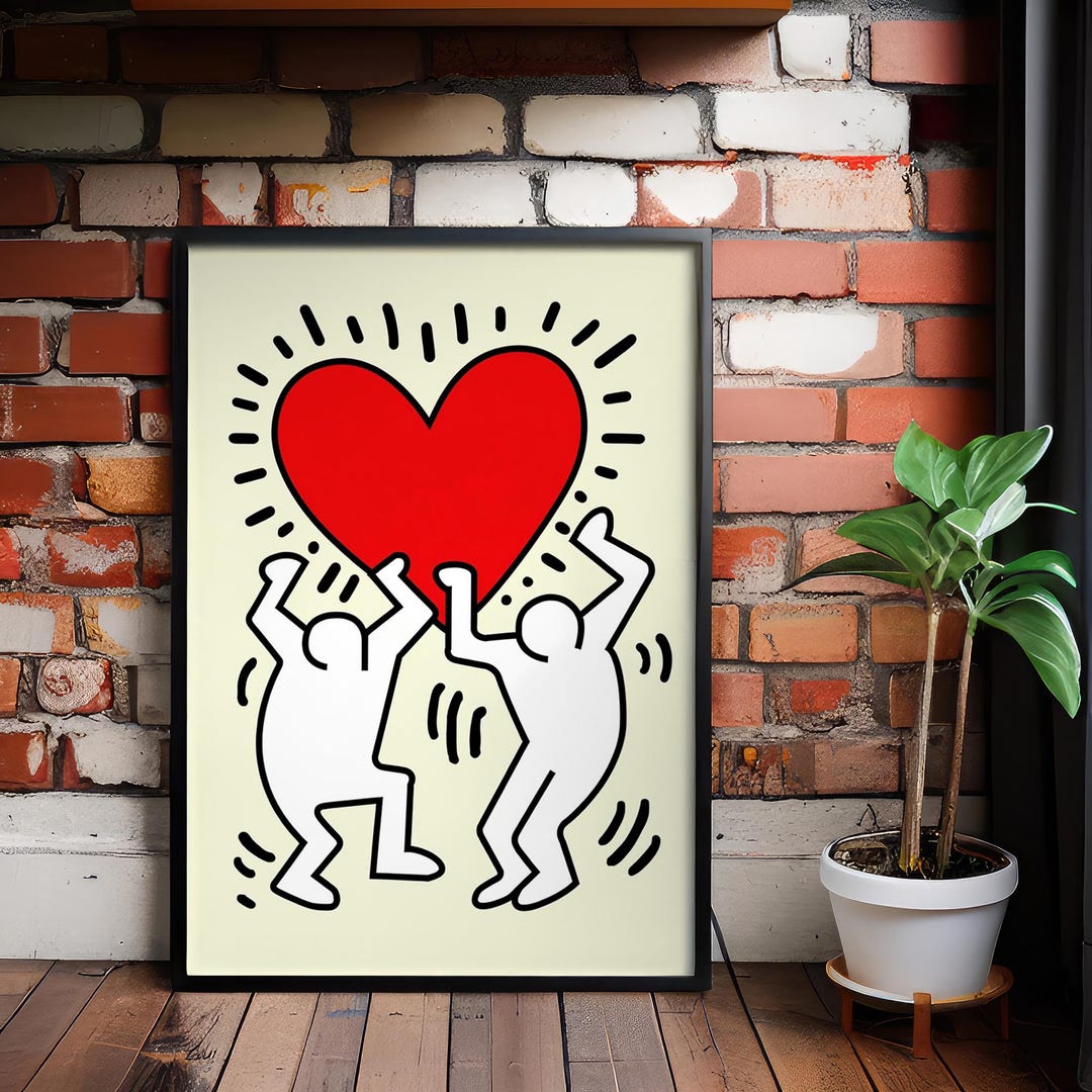 Keith Haring Style Heart Art Print | Pop Art Valentine's Day Decor ...