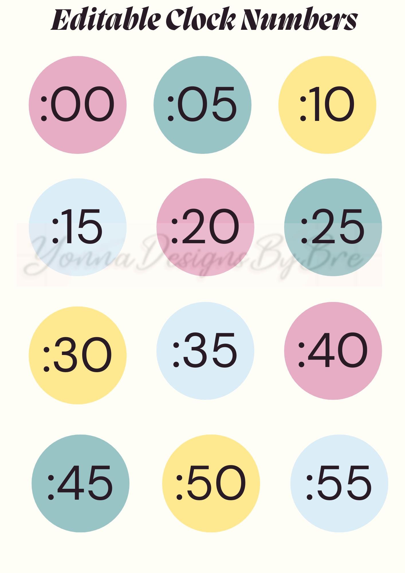 Editable Kids Clock Numbers I Canva Digital Download I Colorful Design ...