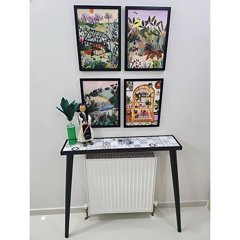 Black Solid Wood Console Table With Ceramic Top – 92x20 Cm (36.2x7.9 In ...