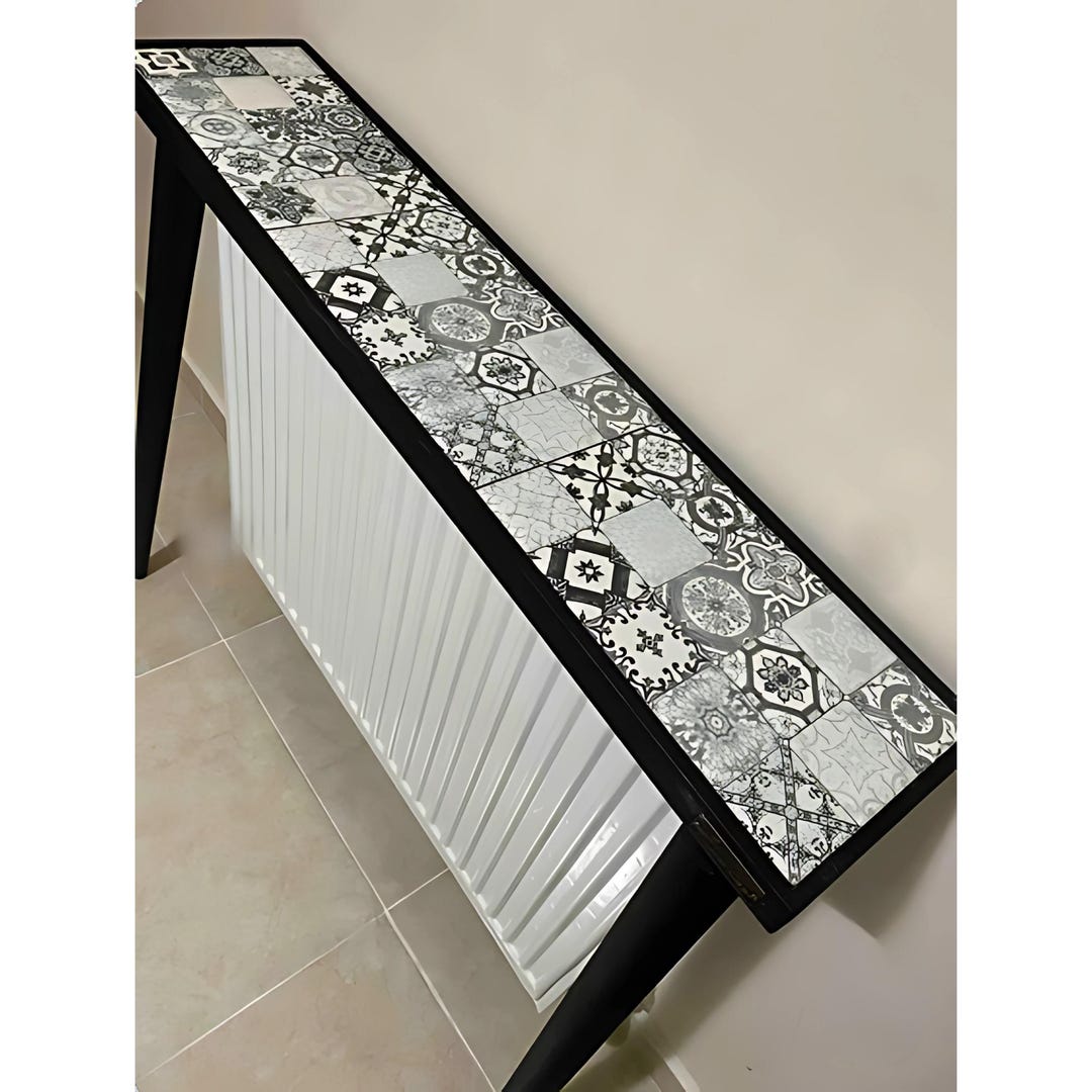 Black Solid Wood Console Table With Ceramic Top – 92x20 Cm (36.2x7.9 In ...