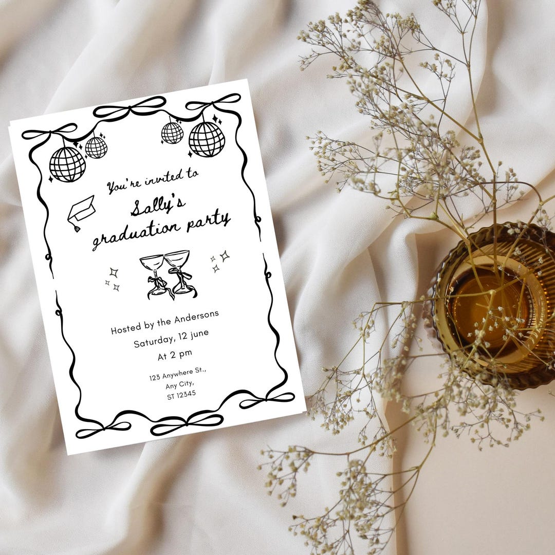 Hand Drawn Graduation Invite, Scribble Graduation Party Invitation ...