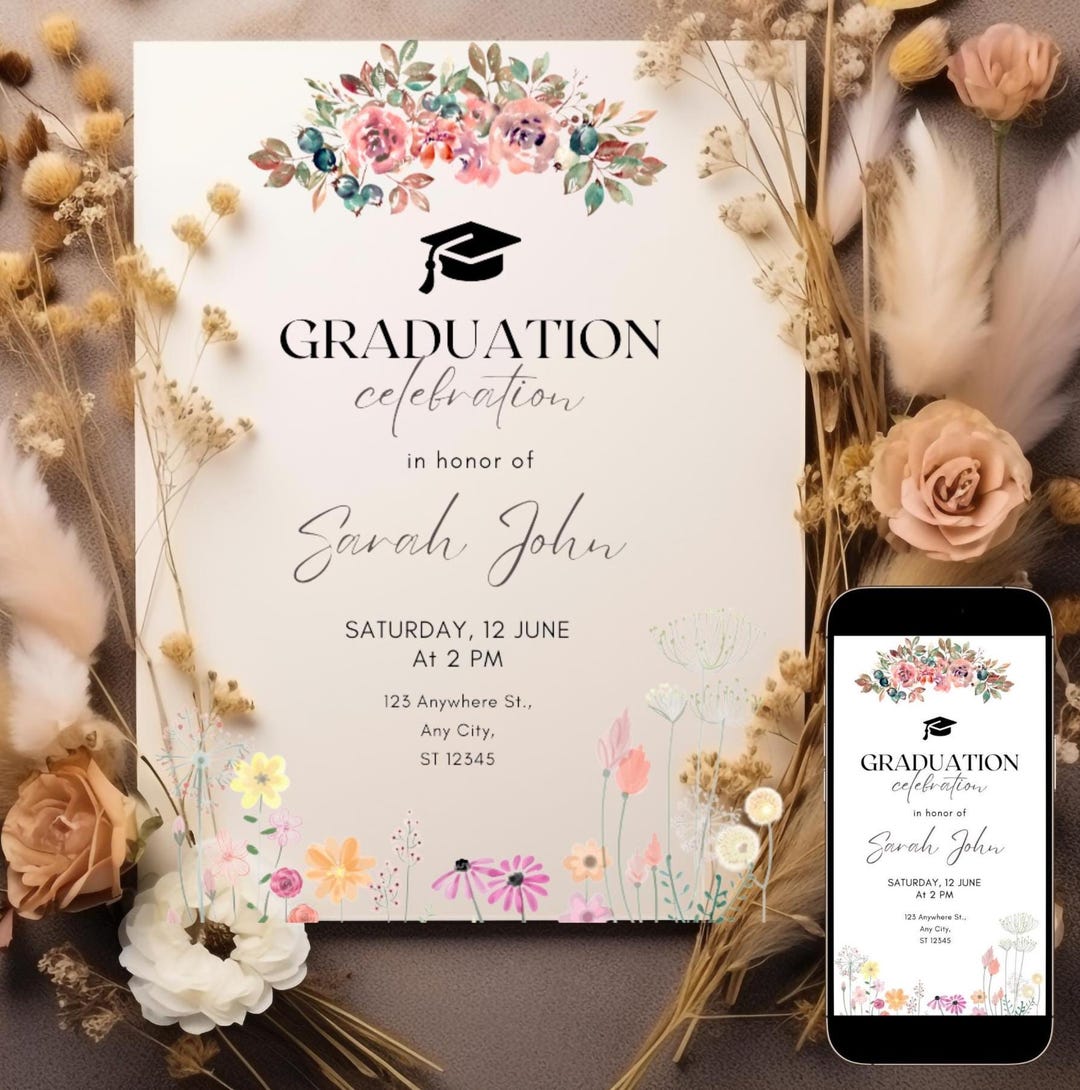 2025 Graduation Invitation Template: Floral Party Invite (digital ...