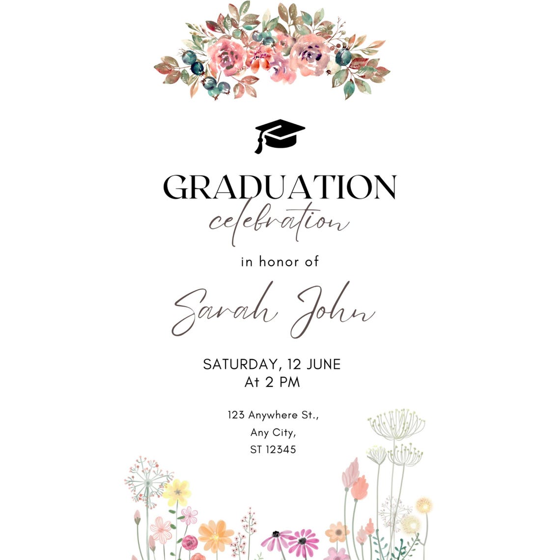 2025 Graduation Invitation Template: Floral Party Invite (digital ...