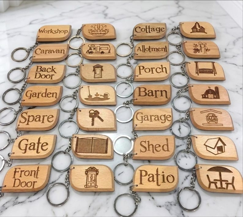 Personalized Wooden Front Door Keychain | Custom Name Engraved Keyring ...