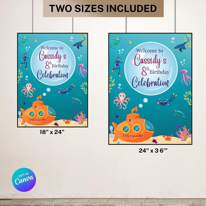 Under the Sea Birthday Welcome Sign: Editable Ocean Party Poster ...