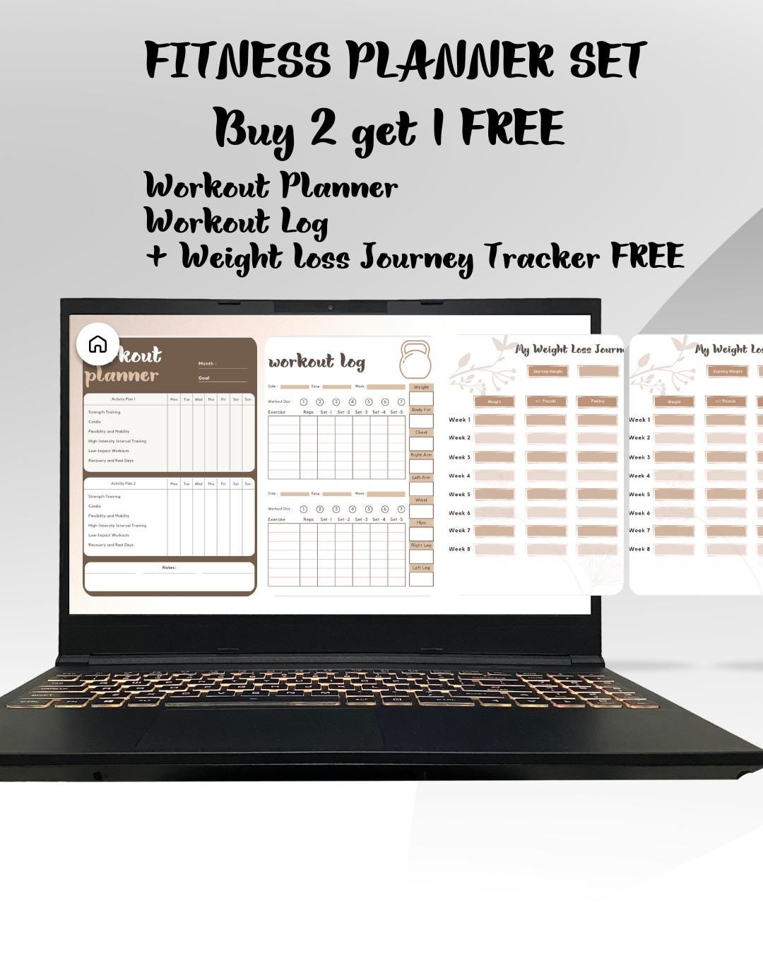 Digital Workout Planner, Workout Log, Printable Weight Loss Tracker ...
