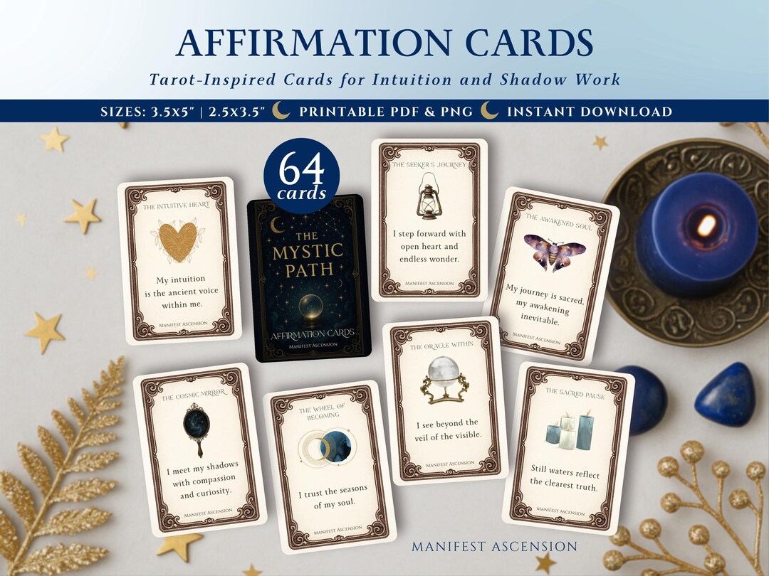 Mystic Path Printable Affirmation Cards, Witchy Tarot Card Deck ...