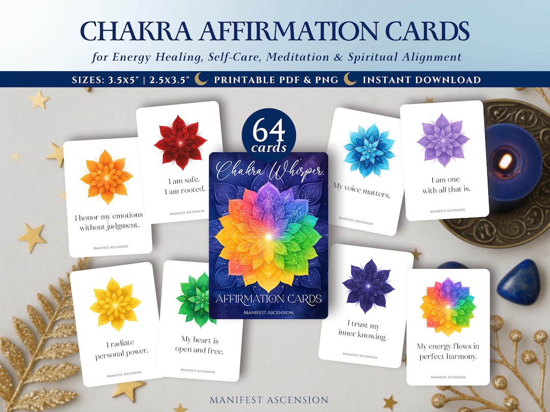 Chakra Affirmation Cards | 64 Printable Cards | Digital Deck for Energy ...