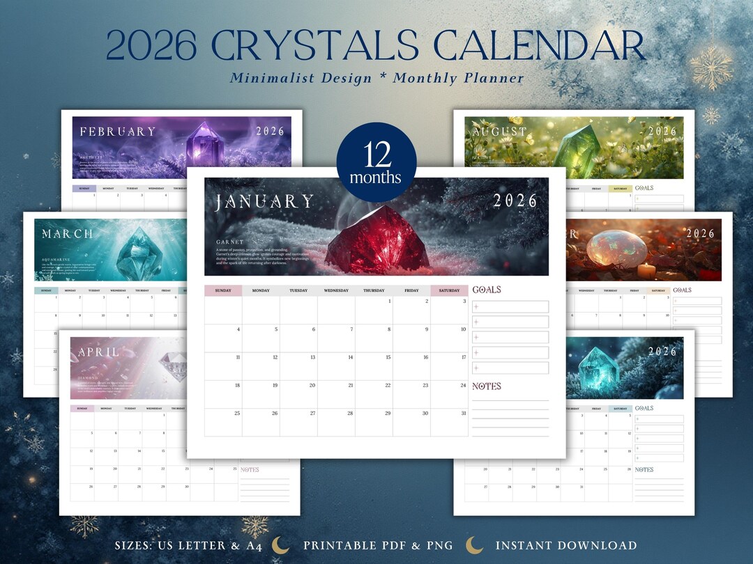 2026 Crystal Calendar | Birthstone Monthly Planner | Healing Crystals ...