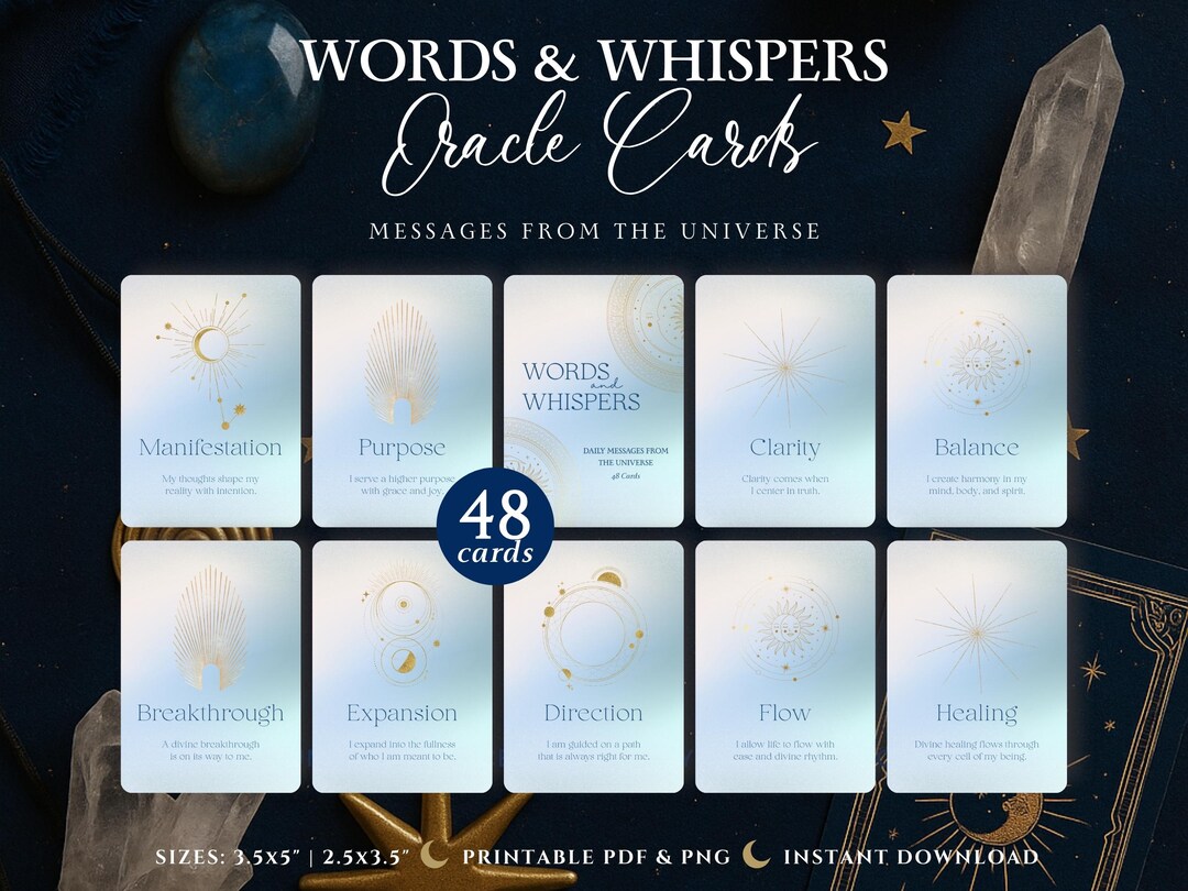 Words & Whispers Oracle Cards, 48 Affirmation Cards (PDF) - Etsy