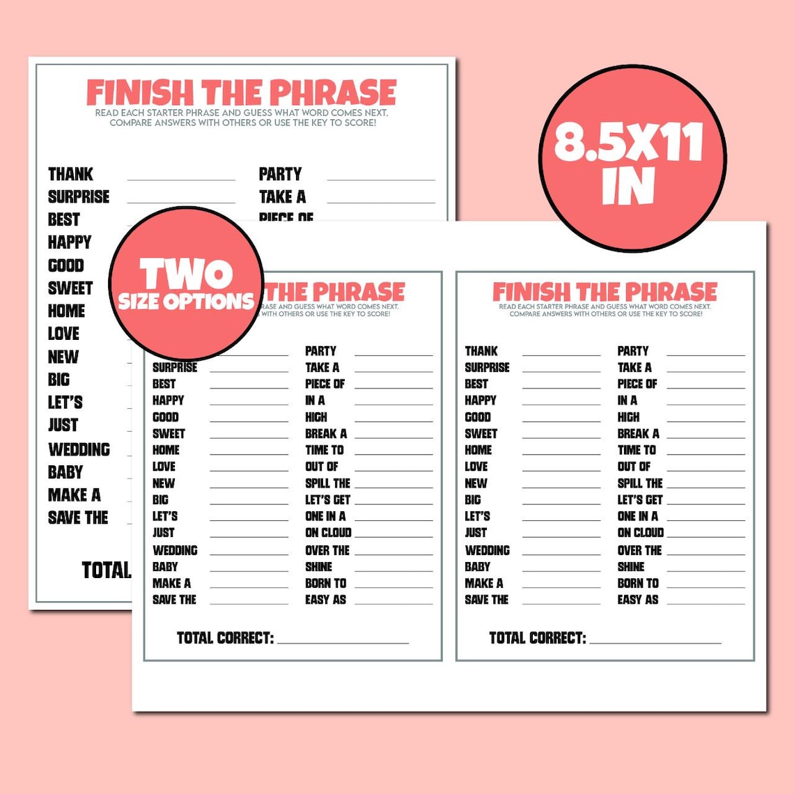 Printable Finish the Phrase Game: Party Icebreaker (PDF Downloadable ...