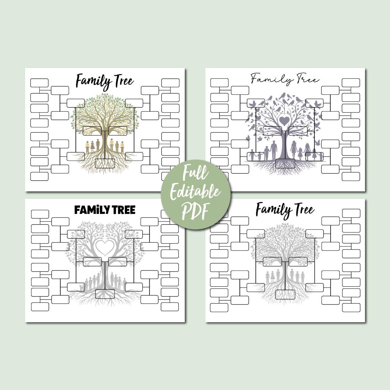 5-generation Family Tree Template: Fillable Genealogy Chart (digital ...