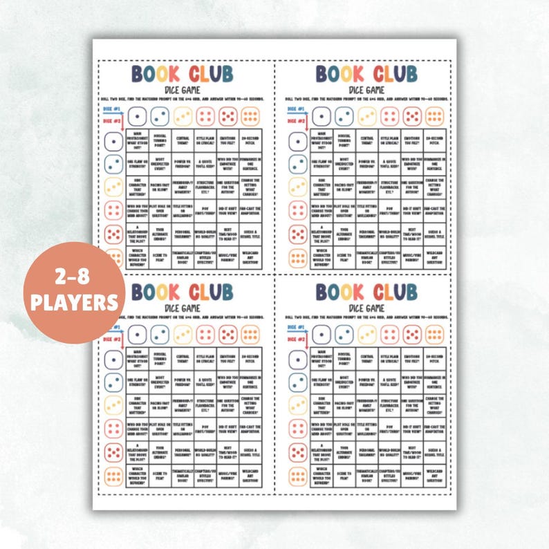 Book Club Dice Game • Printable Discussion Questions • Reading Group ...
