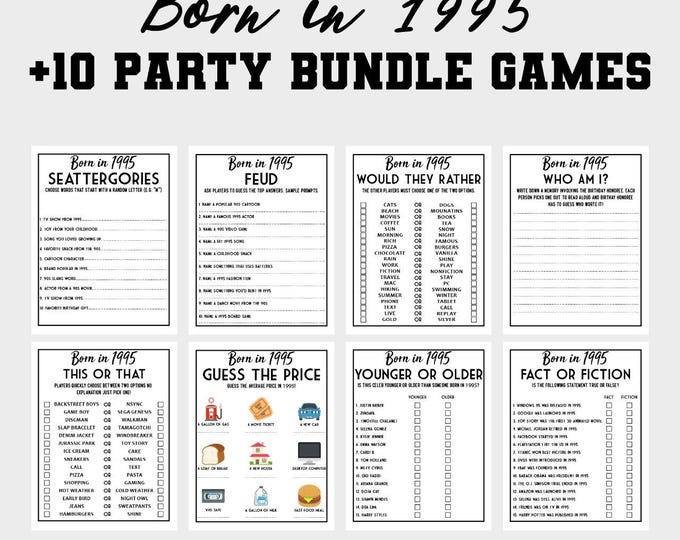 30th Birthday Games for Her | Born in 1995 Birthday Party Games Bundle ...