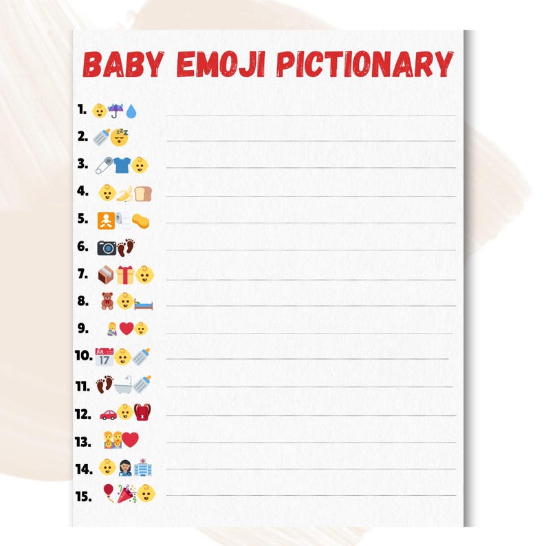 Emoji Pictionary Baby Shower Game: Fun Printable Activity (instant ...