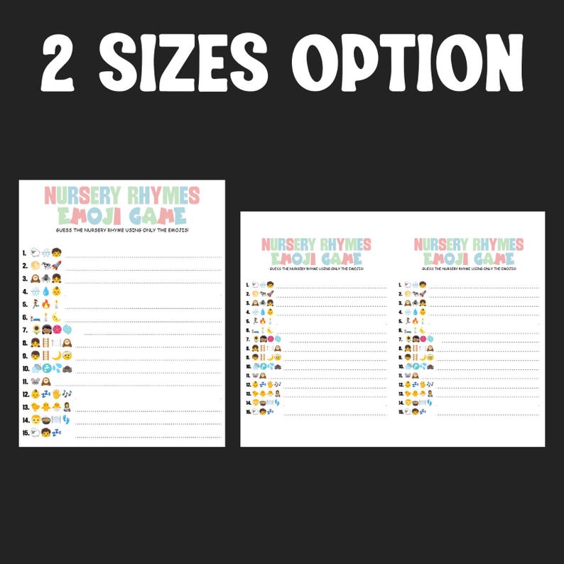Nursery Rhymes Emoji Game: Printable Baby Shower Activity (digital ...