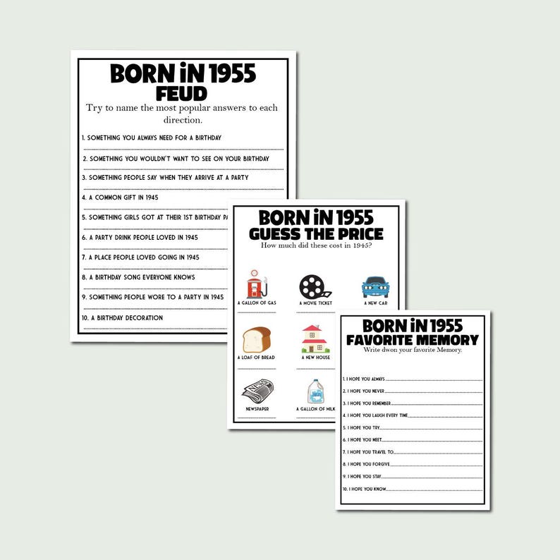 70th Birthday Party Games: Born in 1955 Nostalgia (printable) - Etsy