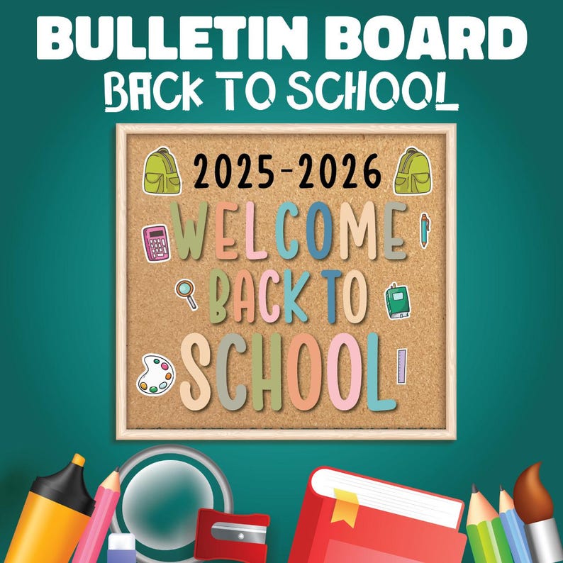 School Supply Bulletin Board Letter Alphabet Numbers Classroom Decor ...