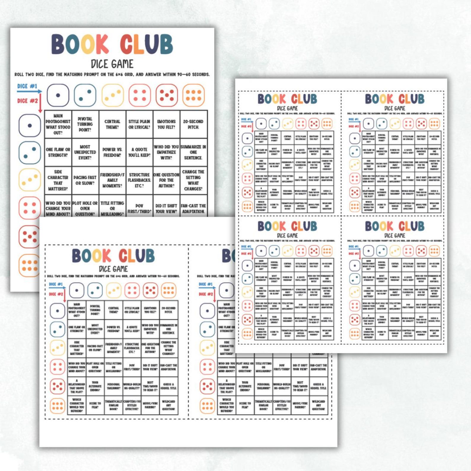 Book Club Dice Game • Printable Discussion Questions • Reading Group ...