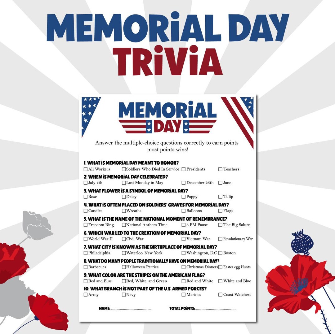 Memorial Day Trivia Game: Patriotic Party Activity (printable PDF) - Etsy